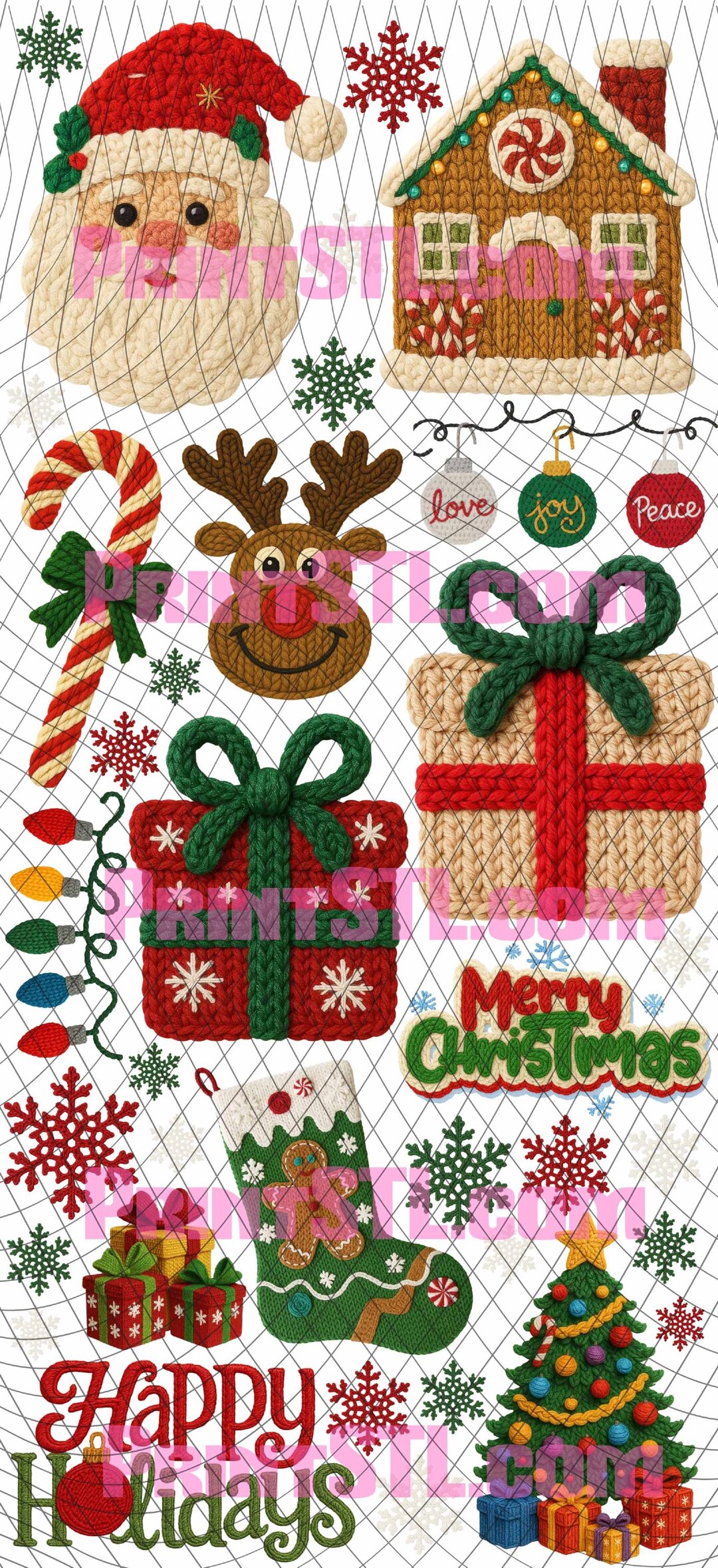 Crochet Effect Christmas Clipart Bundle | Holiday PNG (digital Download ...