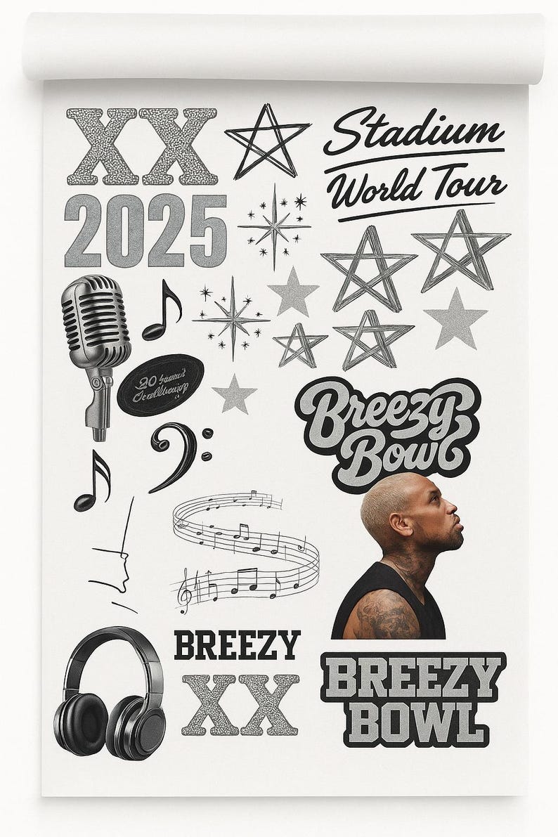 Breezy Bowl XX 2025 DTF Transfer: Silver Glitter Effect Design (22x48 ...