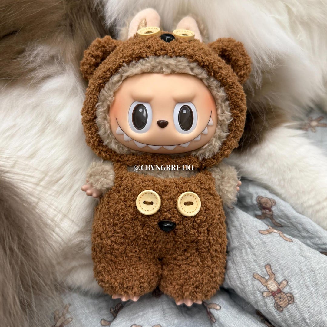 LABUBU Teddy Bear Costume, Cute Brown Plush Outfit for LABUBU, Kasing ...