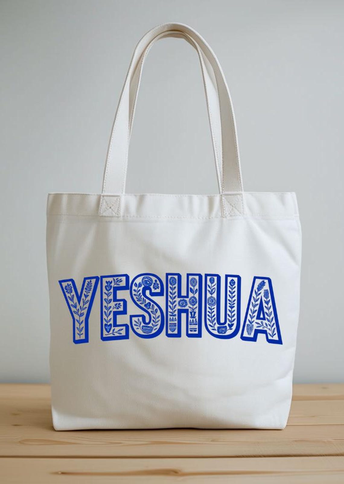 Yeshua Block Letters SVG PNG JPG | Blue & White Messianic Floral Design ...