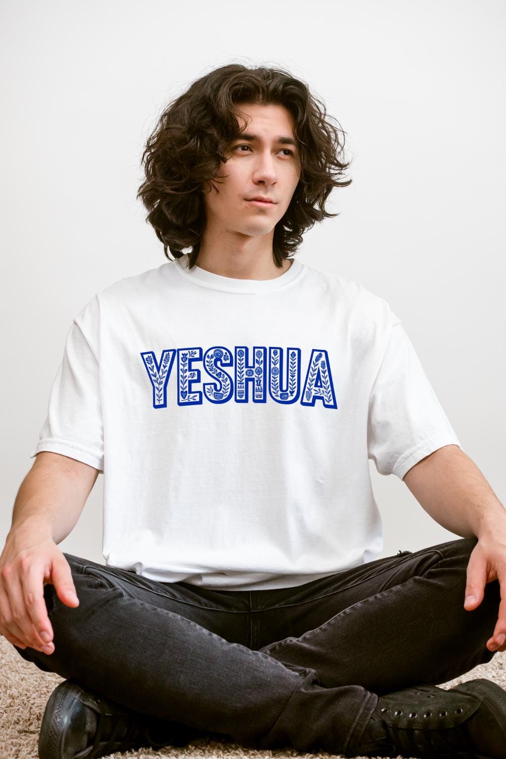 Yeshua Block Letters SVG PNG JPG | Blue & White Messianic Floral Design ...