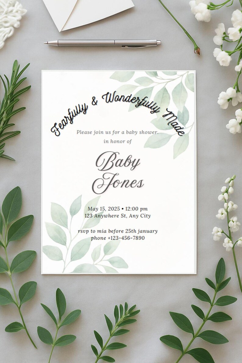 Fearfully & Wonderfully Made Baby Shower Invitation | Christian Baby ...