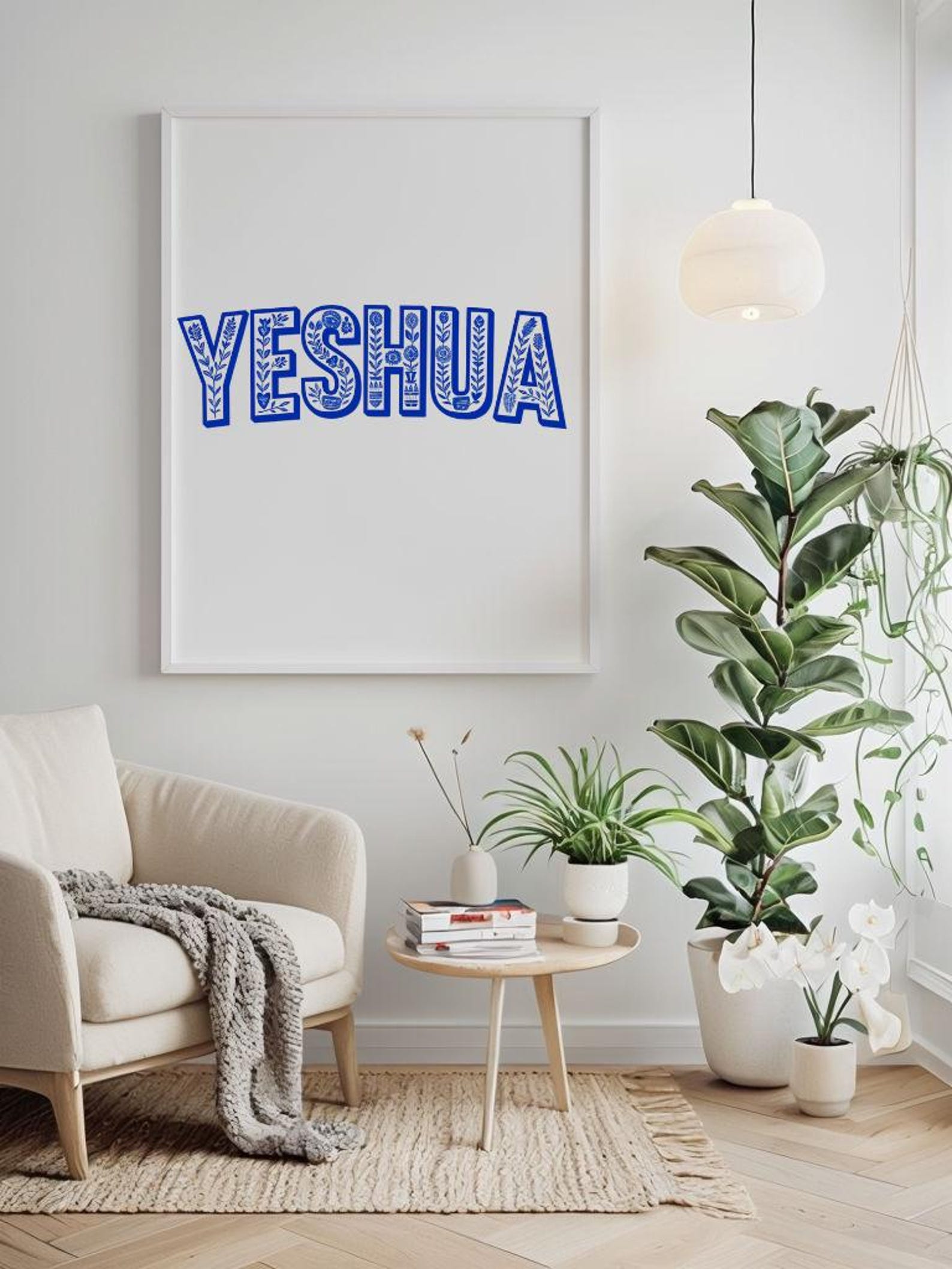 Yeshua Block Letters SVG PNG JPG | Blue & White Messianic Floral Design ...