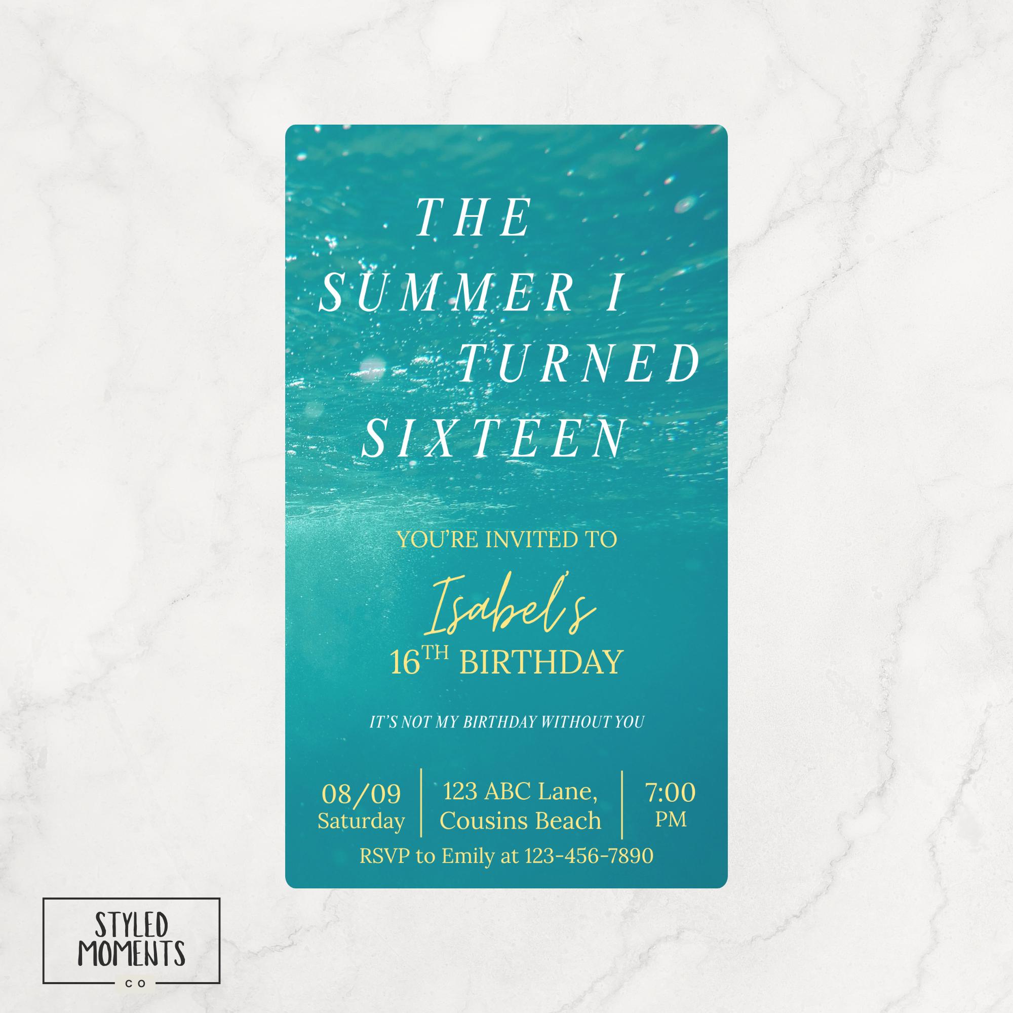 The Summer I Turned Pretty Birthday Invitation: Customizable Canva ...