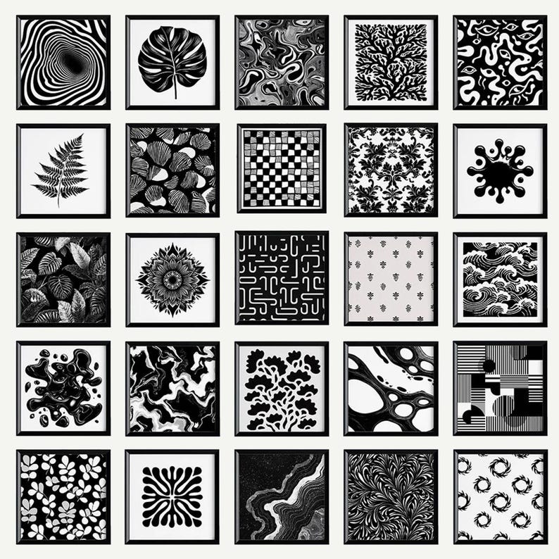 50+ Black and White Abstract Art Prints Bundle: Minimalist Geometric ...