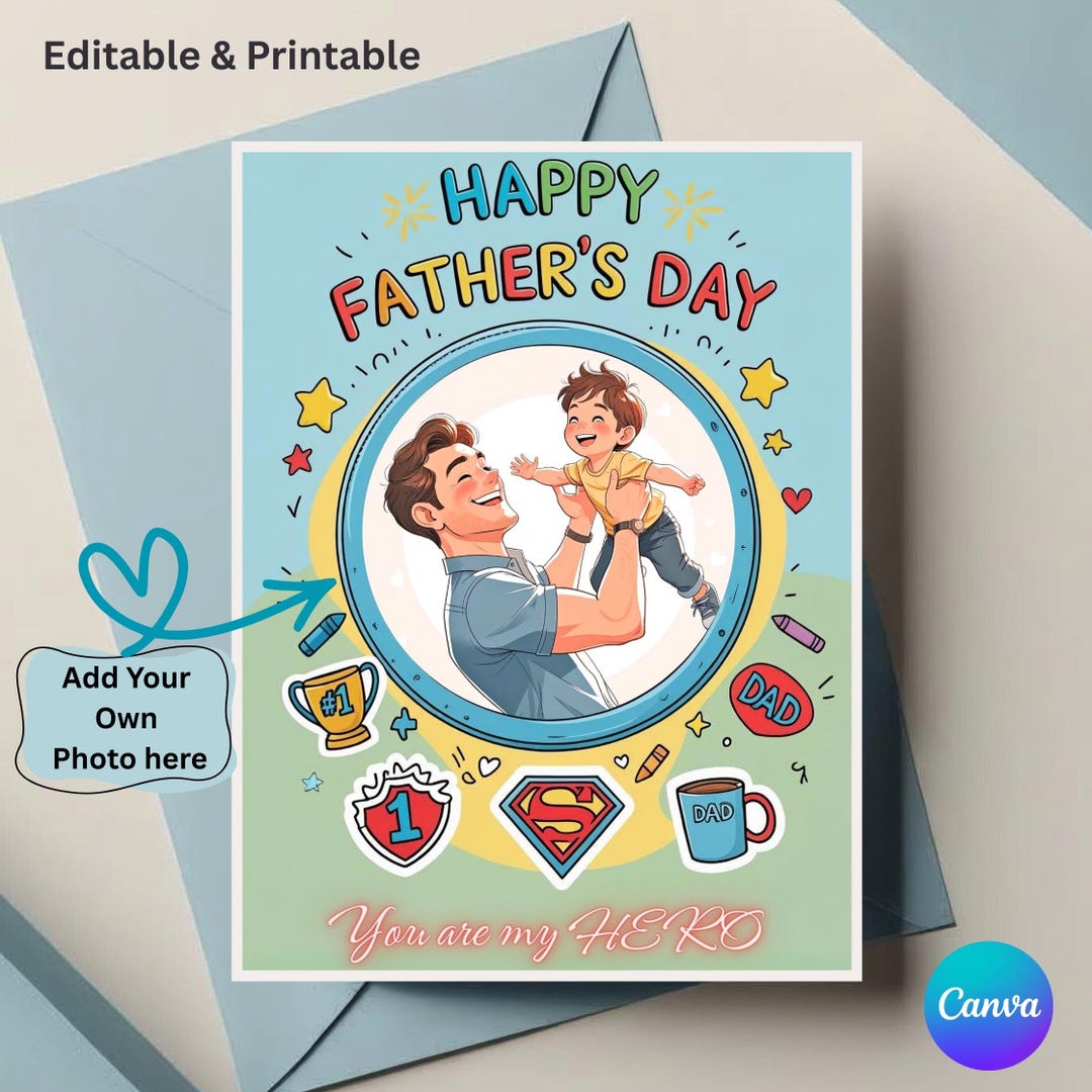 Personalized Father's Day Card: Photo Hero Design (canva Template ...