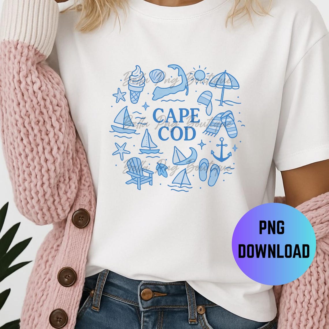 Cape Cod MA Doodle Art PNG | Trendy Coastal Clipart | Instant Download ...