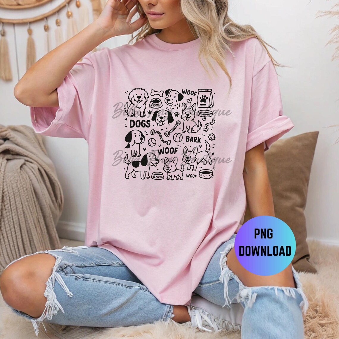 Dog Doodle PNG, Cute Puppy Line Art Clipart With Toys, Bones, and Woof ...