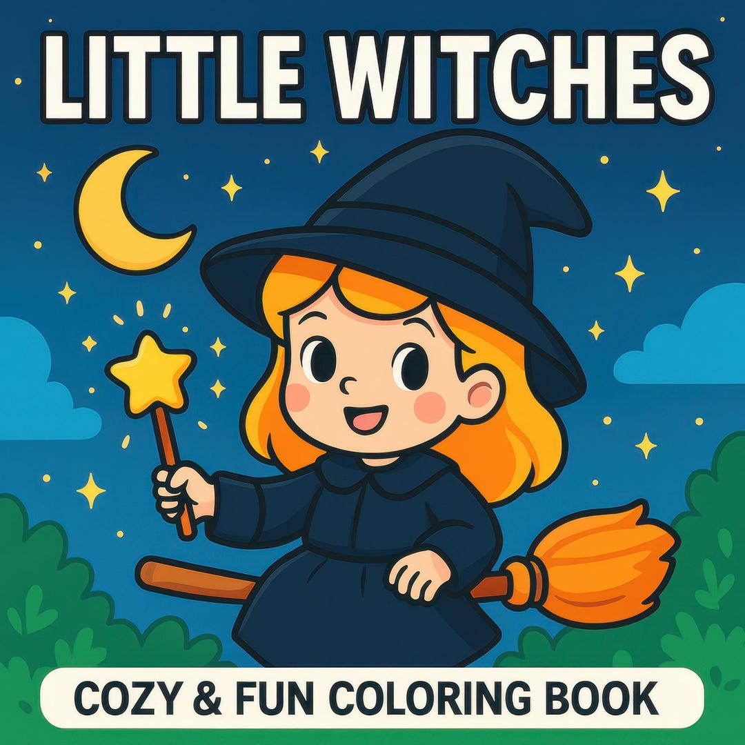 Little Witches Coloring Pages: 45 Halloween Line Art Designs (PNG, PDF ...