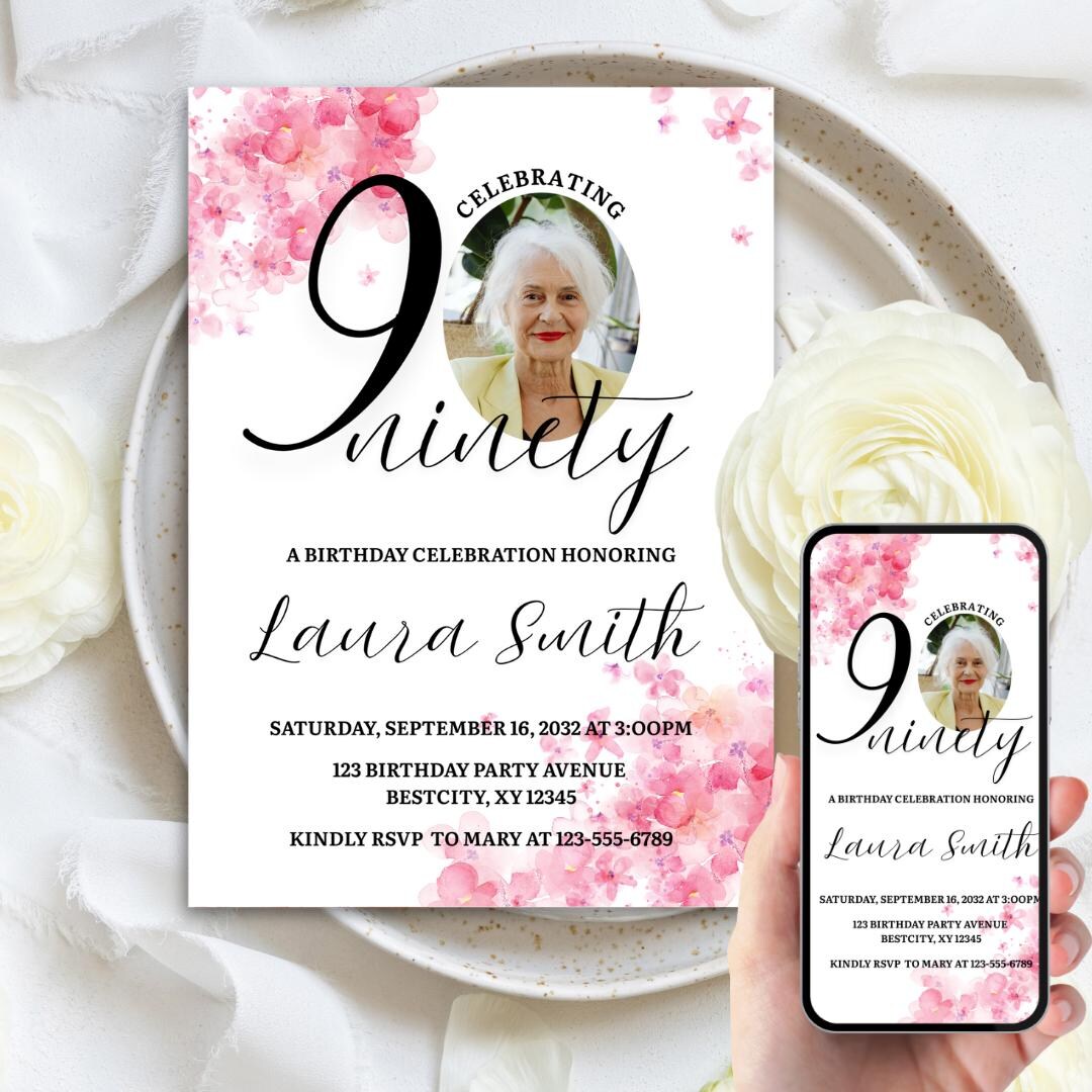 90th Birthday Invitation 90 Birthday Invitation Photo Template Invite ...