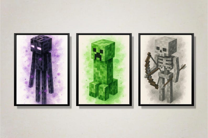 Minecraft Wall Art Cartoon Poster Set, Nursery Decor, 6-piece Printable ...