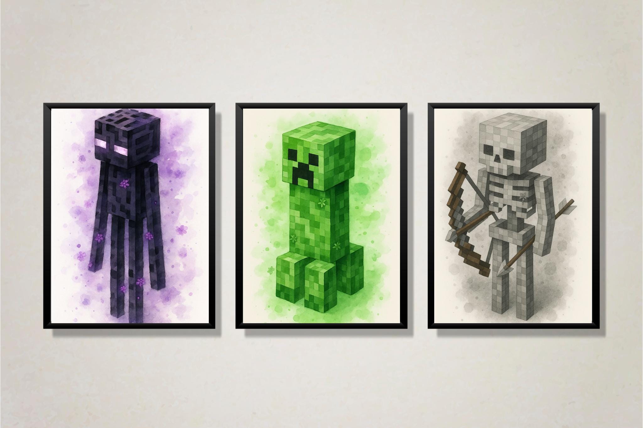 Minecraft Wall Art Cartoon Poster Set, Nursery Decor, 6-piece Printable ...
