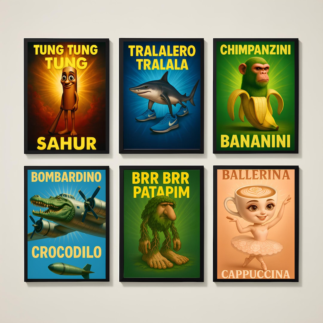Italian Brainrot Meme Wall Art Cartoon Designs, 6-piece Printables ...