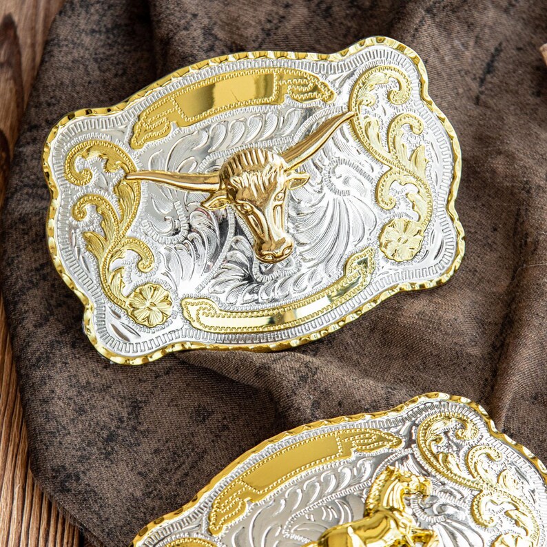 Golden Longhorn Steer Bull Head Belt Buckle - Western Rodeo Cowboy ...