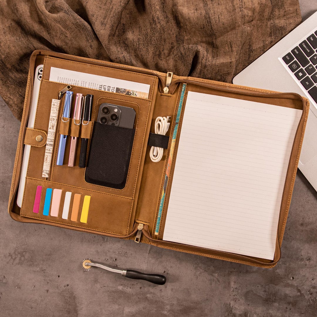Crazyhorse Leather A4 Padfolio – Custom Multi-pocket Business Portfolio ...