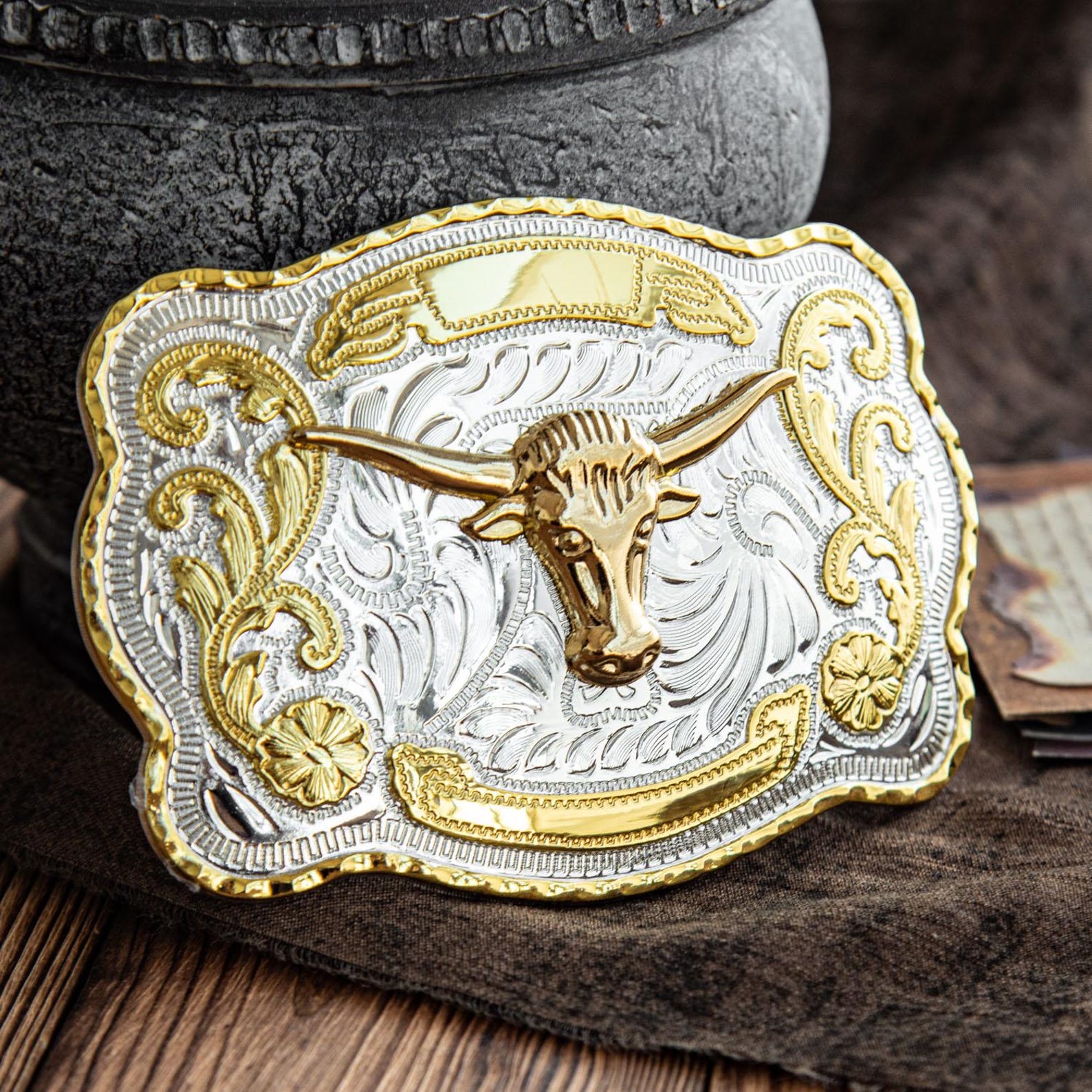 Golden Longhorn Steer Bull Head Belt Buckle - Western Rodeo Cowboy ...