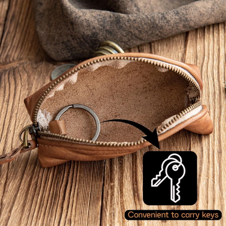 Handmade Leather Key Pouch – Distressed Cowhide Zipper Key Organizer - Etsy