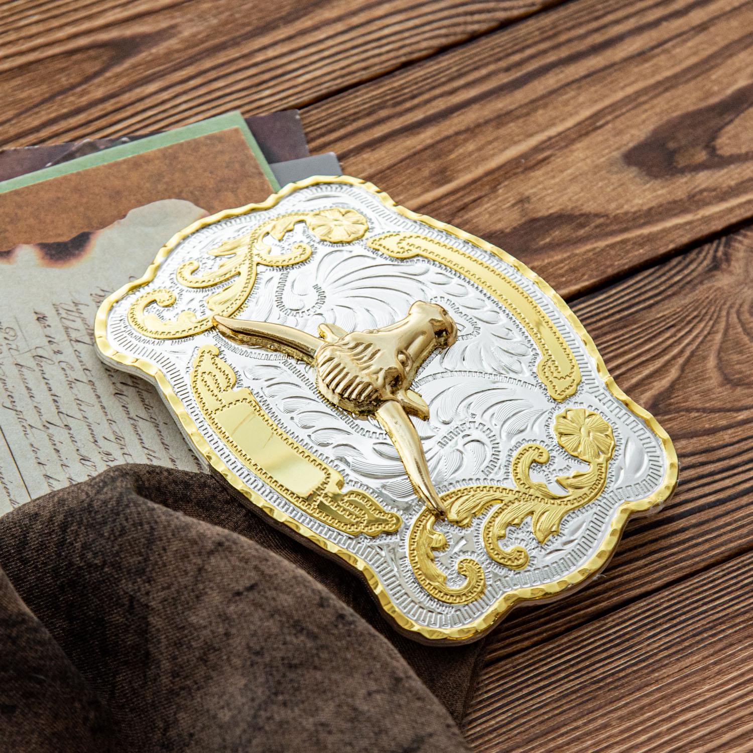 Golden Longhorn Steer Bull Head Belt Buckle - Western Rodeo Cowboy ...