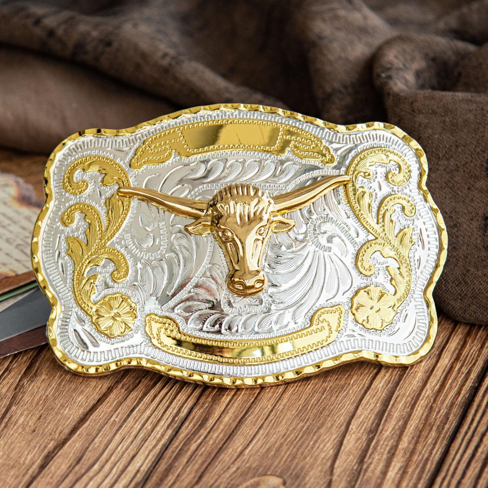 Golden Longhorn Steer Bull Head Belt Buckle - Western Rodeo Cowboy ...