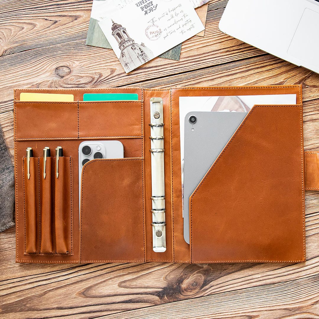 Top Grain Leather Portfolio, B5 Folder With Ring Binder, Customizable ...