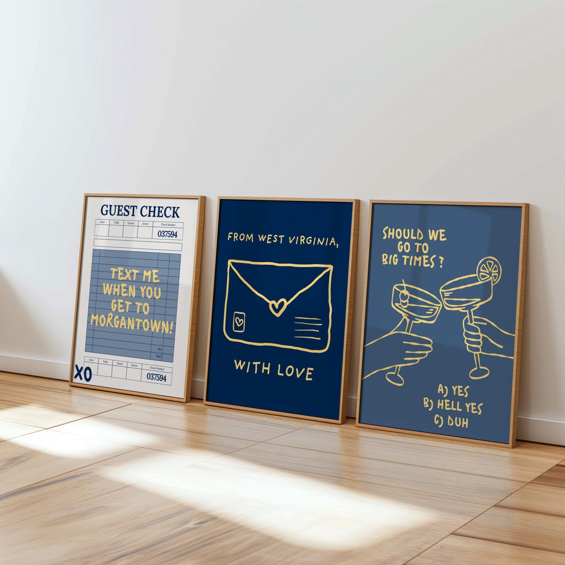 Trendy WVU Printable Wall Art Set of 3 - Girly College Dorm Room Decor ...