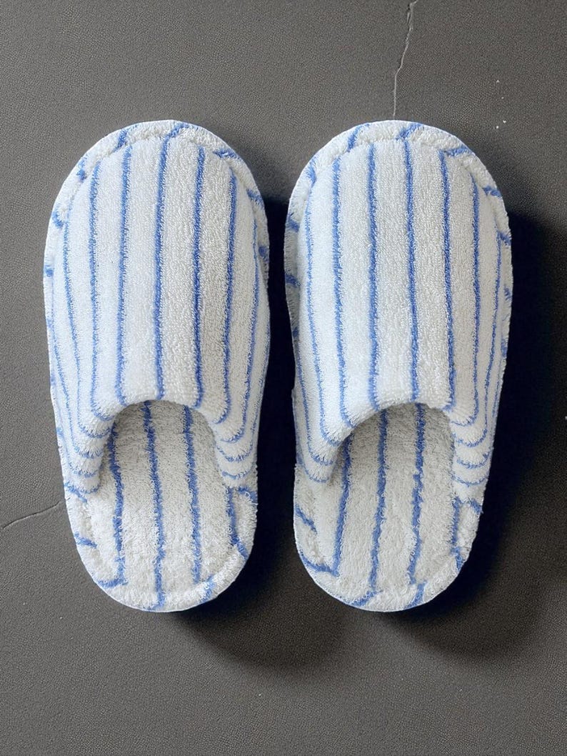 Pinstripe Cotton Terry Slippers – Soft, Breathable & Non-slip, Perfect ...