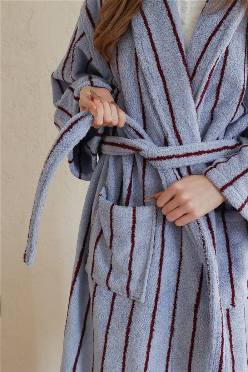 2026 Classic Retro Striped Bathrobe, 100% Combed Cotton Hotel Robe ...