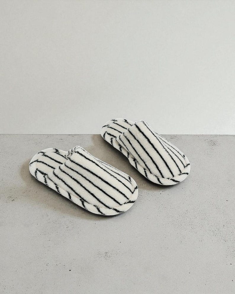 Pinstripe Cotton Terry Slippers – Soft, Breathable & Non-slip, Perfect ...