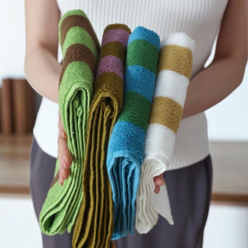 Retro Striped Combed Cotton Towel Set: Soft & Absorbent Bath Towels - Etsy
