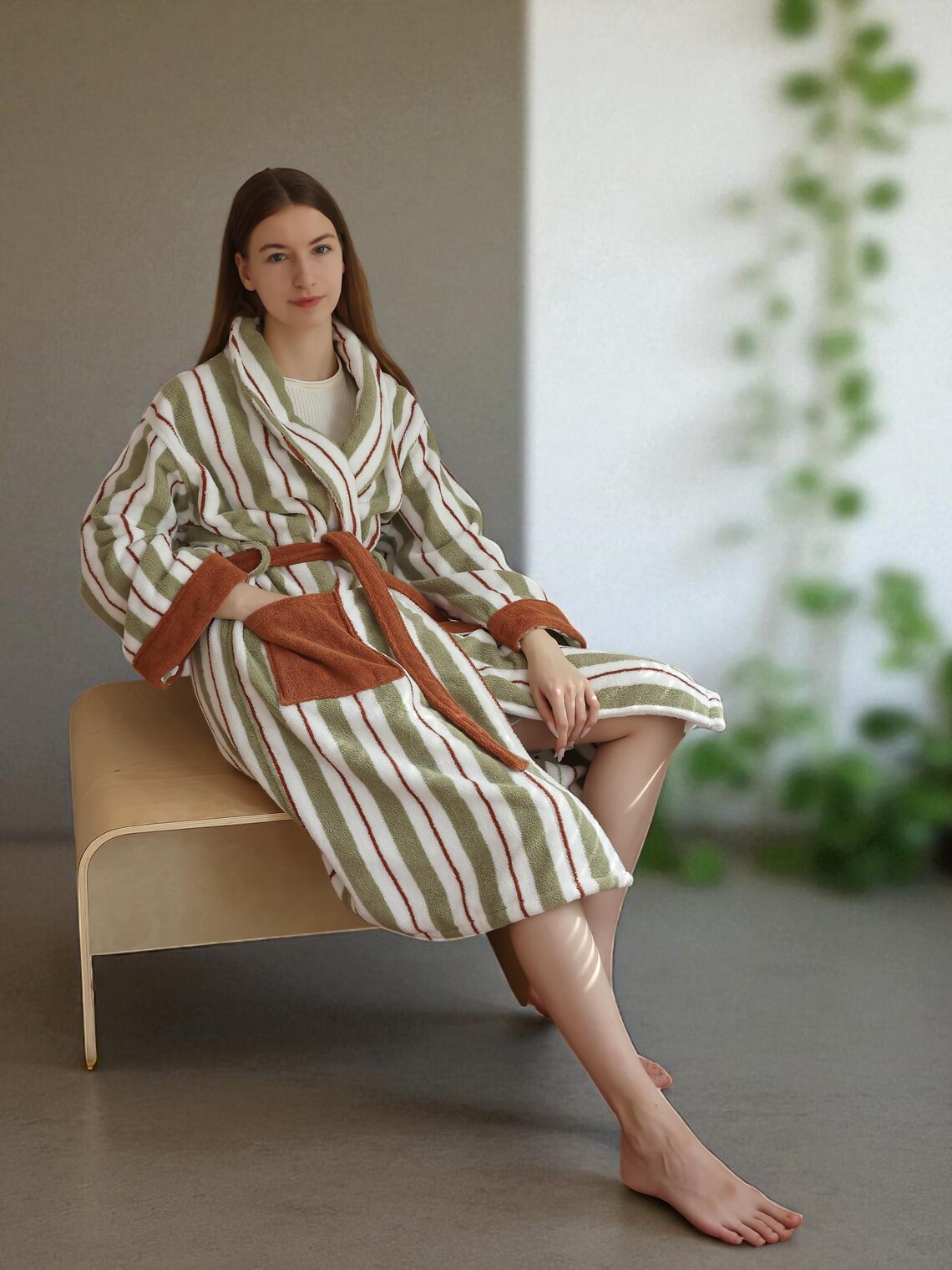 Vintage Striped Cotton Bath Robe: Hotel Style Shawl Collar - Etsy