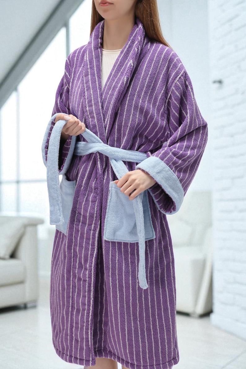 Vintage Striped Cotton Bathrobe: Hotel Style Shawl Collar Robe - Etsy