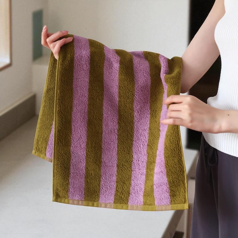 Retro Striped Combed Cotton Towel Set: Soft & Absorbent Bath Towels - Etsy