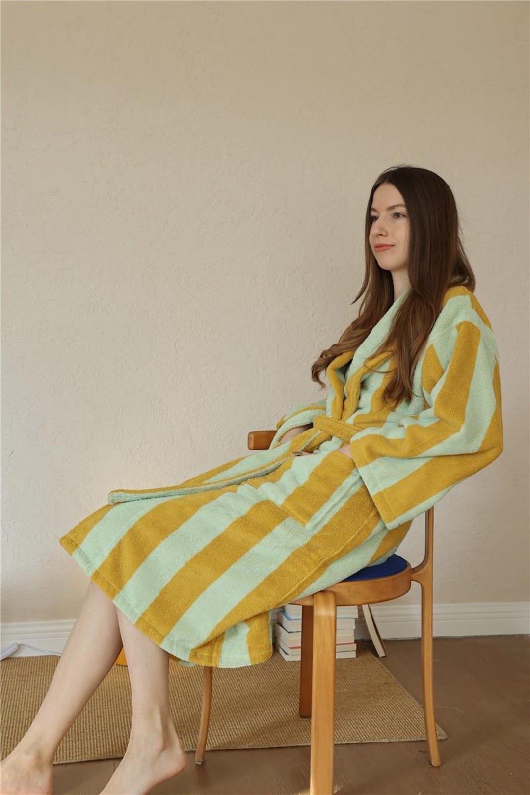 2026 Classic Retro Striped Bathrobe, 100% Combed Cotton Hotel Robe ...