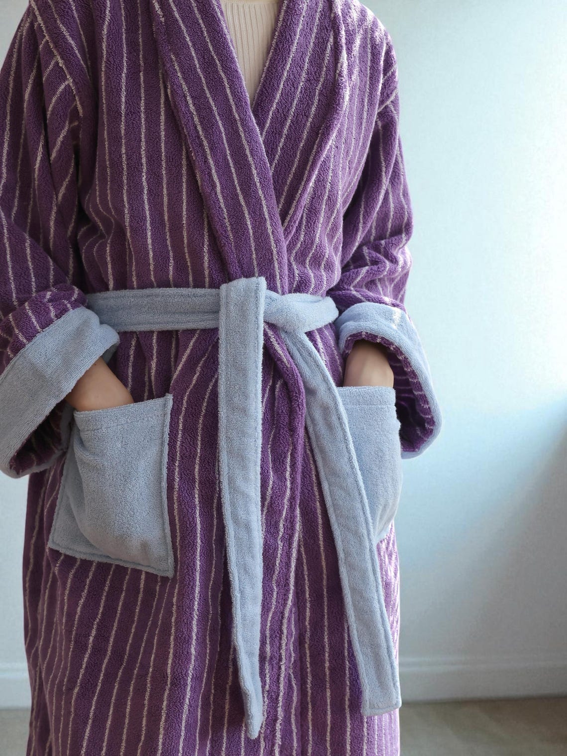 Vintage Striped Cotton Bathrobe: Hotel Style Shawl Collar Robe - Etsy