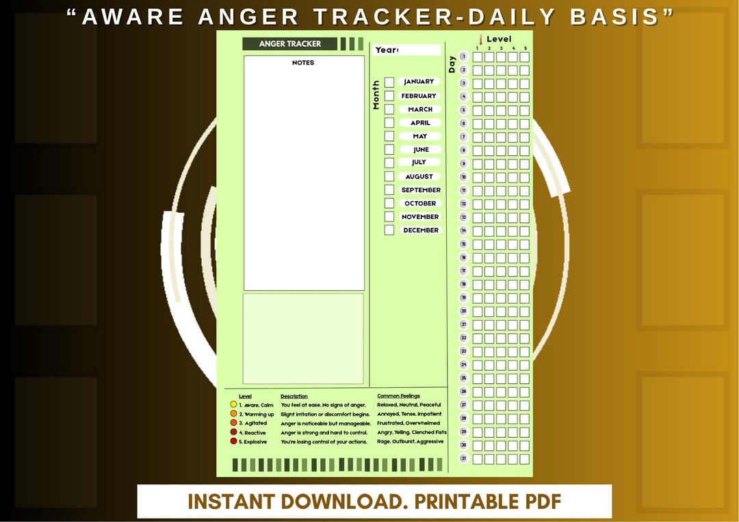 Printable Anger Management Tracker: Therapist Mental Health Tool (PDF ...