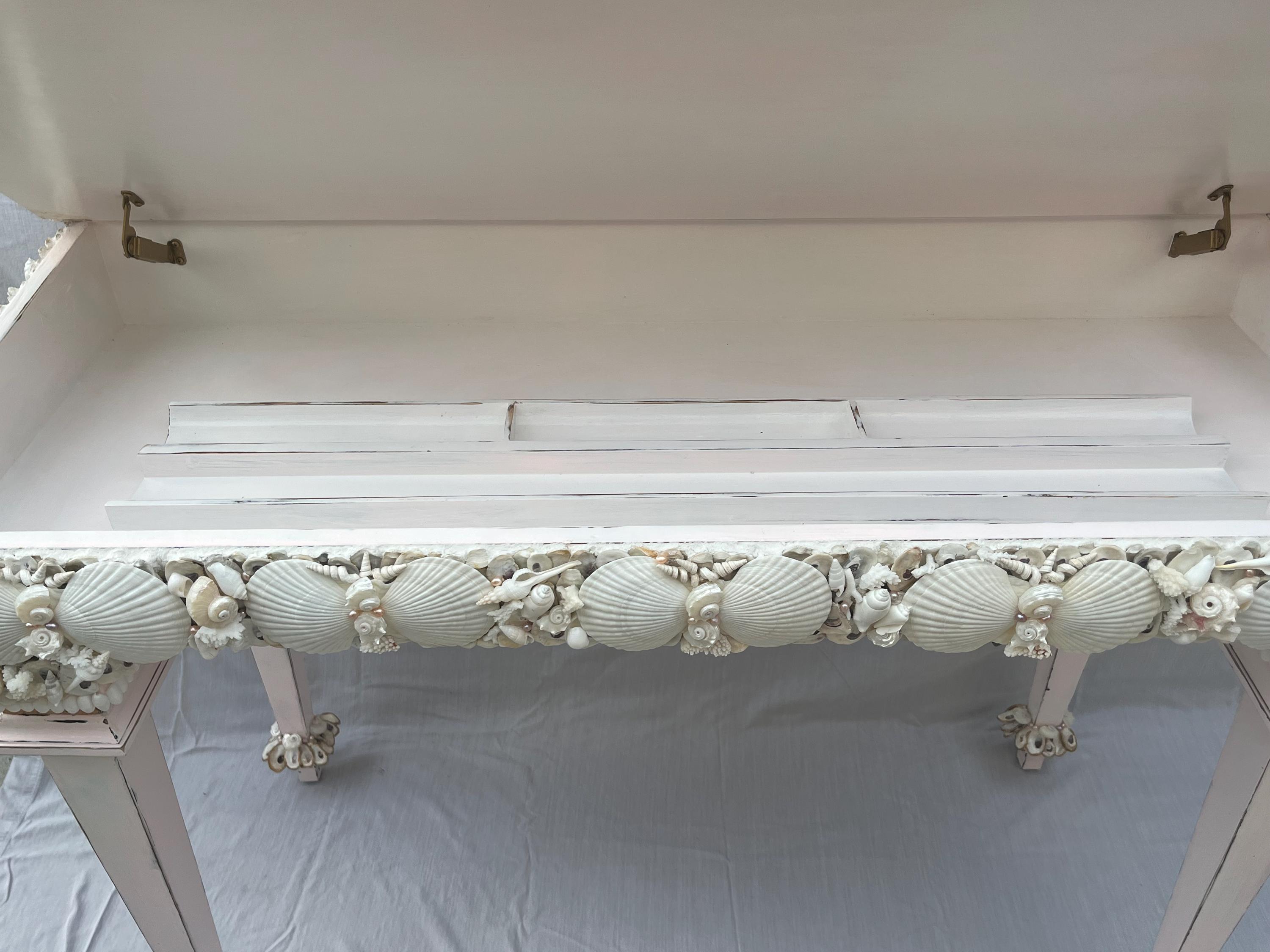 Antique Wood Seashell Desk | Genuine Pearl & Coral Console Table ...