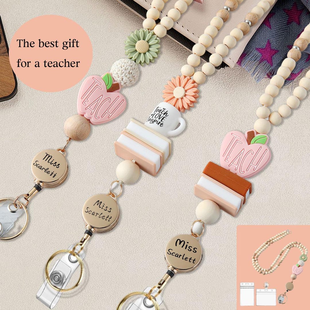 Custom Name Lanyard for Teachers – Lanyard & Key Ring Combo With ID Holders – Great Gift for ...