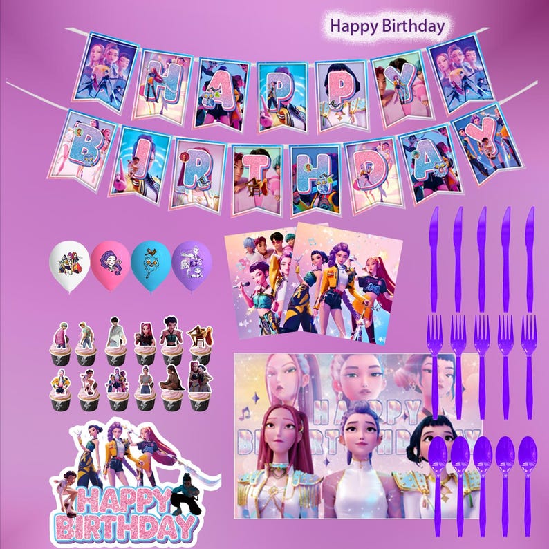 Custom Kpop Demon Hunters Birthday Party Set|banner, Cake Topper ...