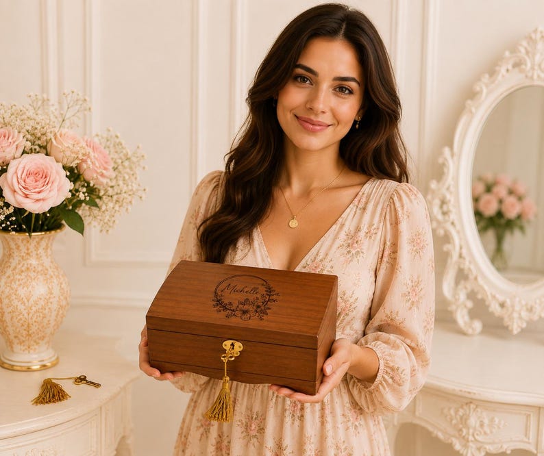 Personalized Custom Wooden Jewelry Box, Jewelry Organizer With Lock ...