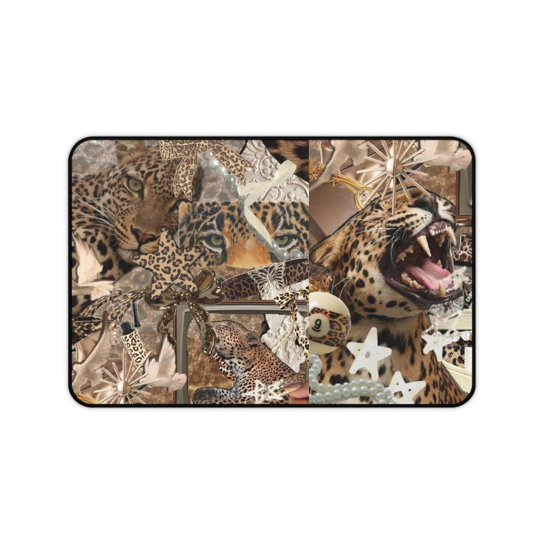 Fierce Leopard Print Desk Mat | Animal Print Mouse Pad, Home Office ...