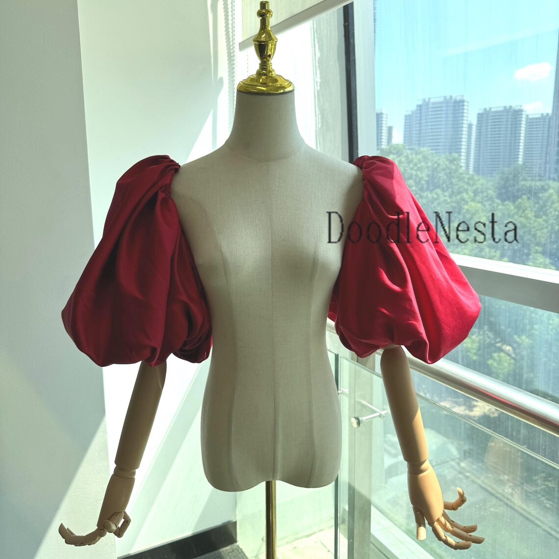 Red Satin Puff Sleeve| Detachable Wedding Sleeves | Dramatic Balloon ...