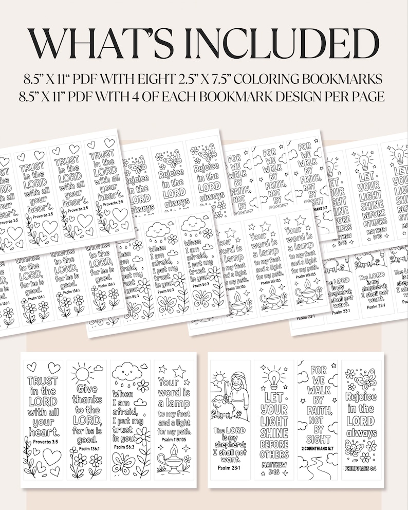 Bible Verse Coloring Bookmarks for Kids, Printable Scripture Bookmark ...