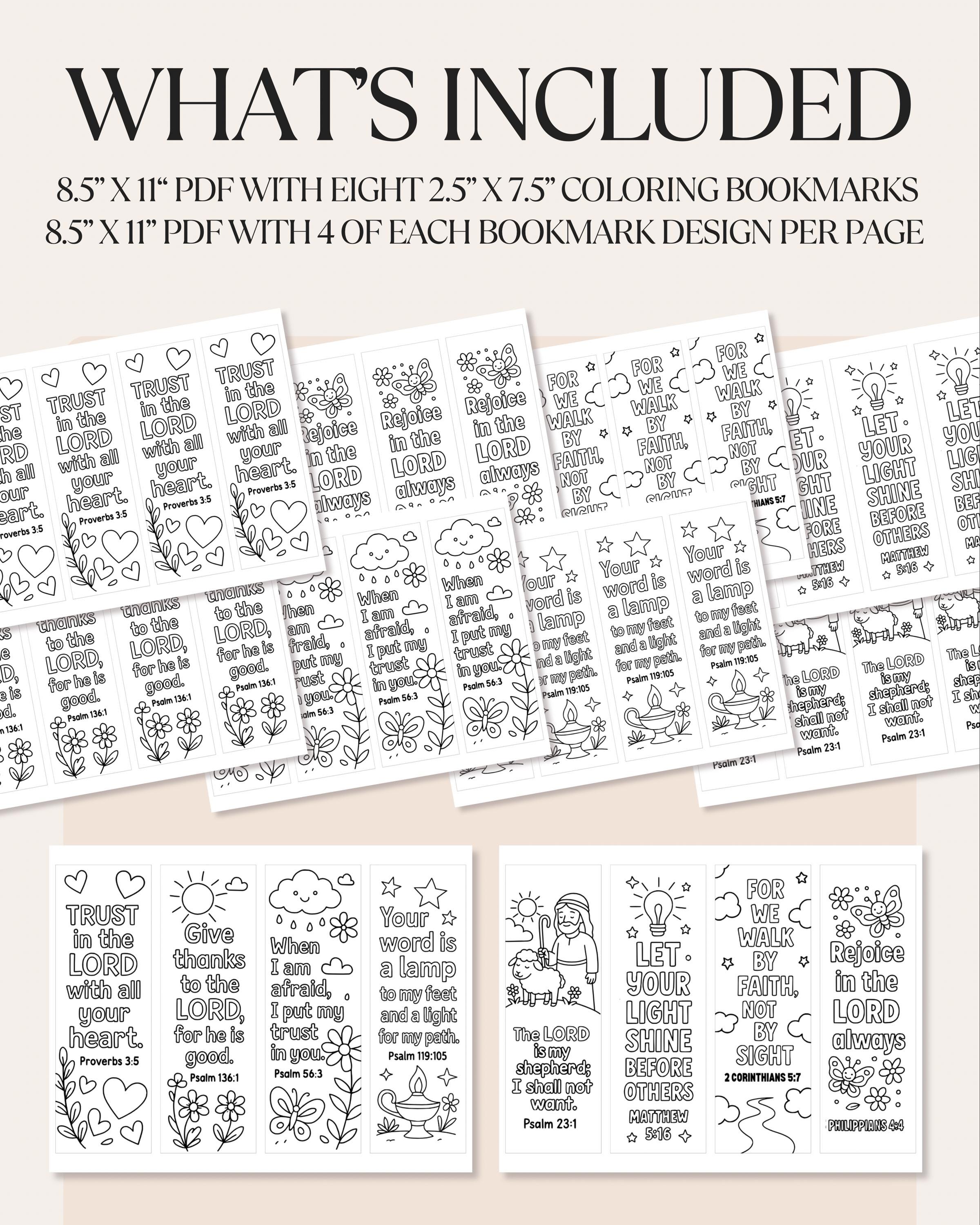Bible Verse Coloring Bookmarks for Kids, Printable Scripture Bookmark ...