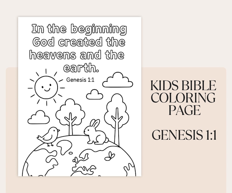 Genesis 1:1 Kids Coloring Page, Sunday School Bible Activity, VBS ...