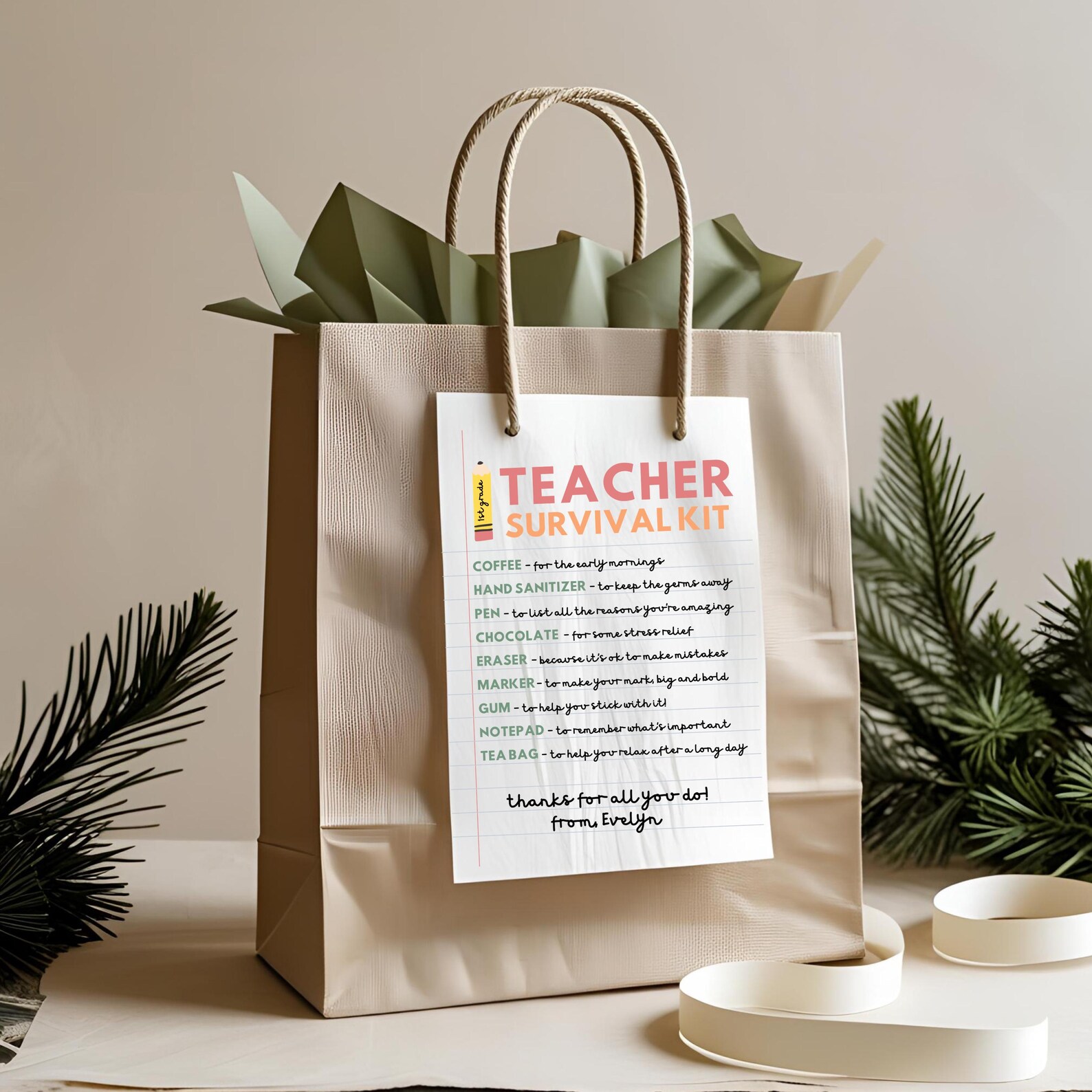 Teacher Survival Kit Printable, Editable Back to School Teacher Gift ...
