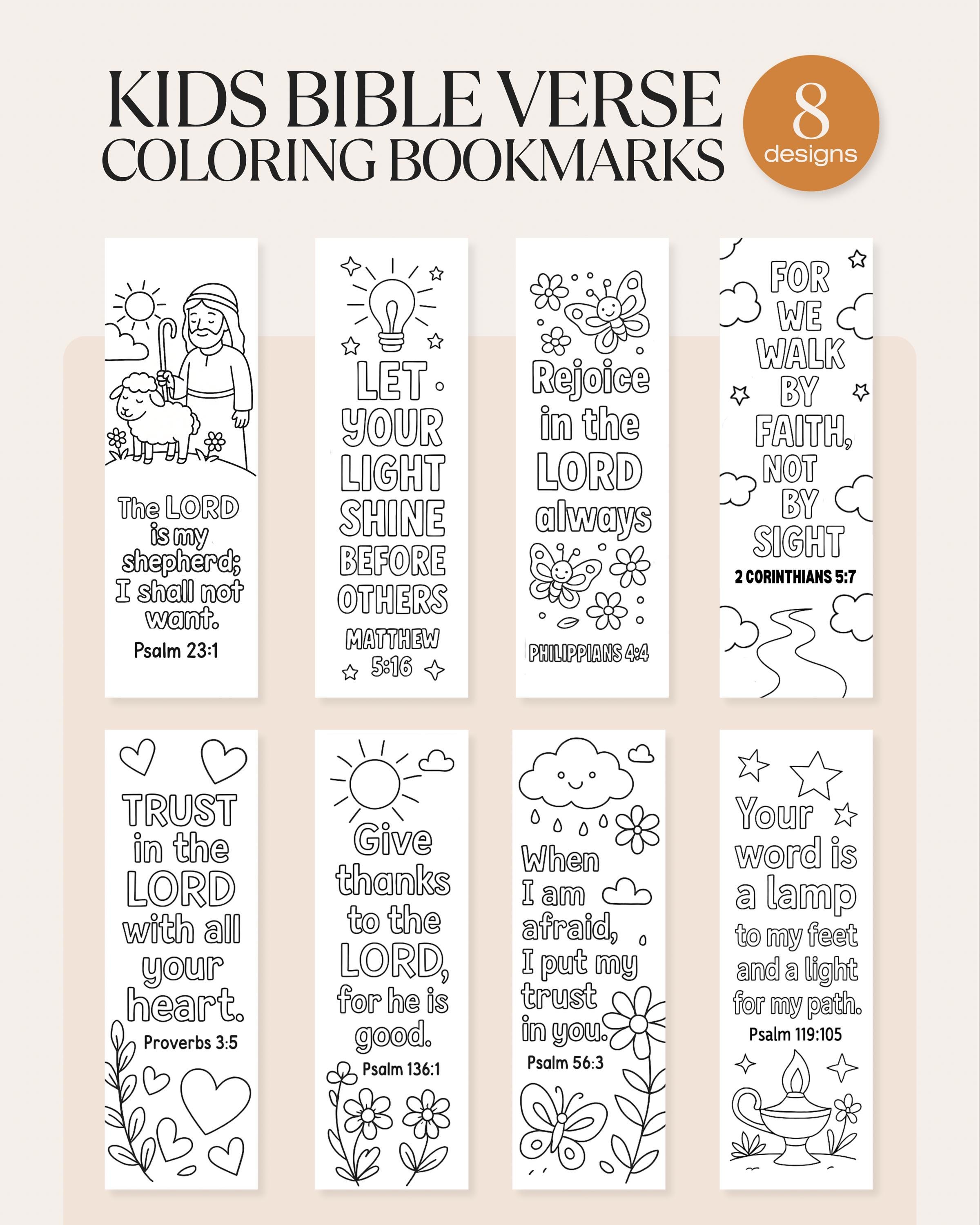 Bible Verse Coloring Bookmarks for Kids, Printable Scripture Bookmark ...
