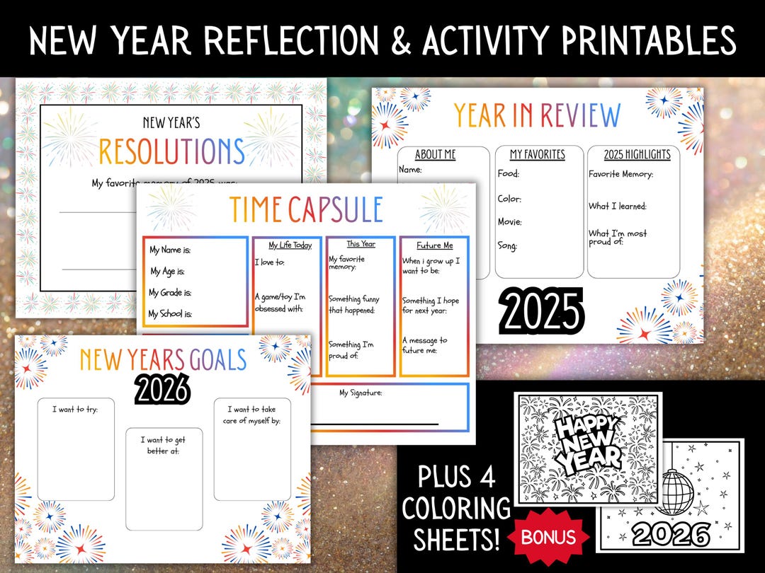 New Year Printable Activities for Kids | 2026 New Year Packet | Time ...