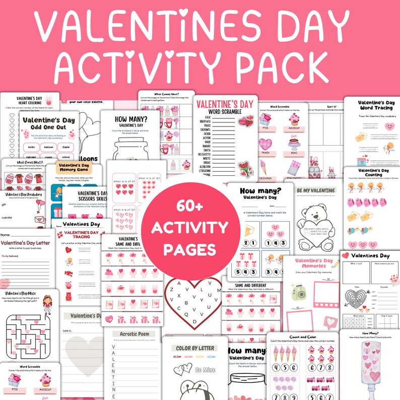 Valentine’s Day Activity Book for Kids | Printable Valentine Worksheets ...