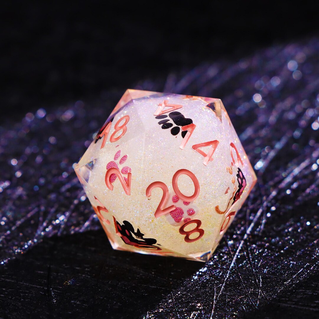 Cute Pink Cat Paw Dnd Dice Set for Role Playing Games, Resin Unique ...