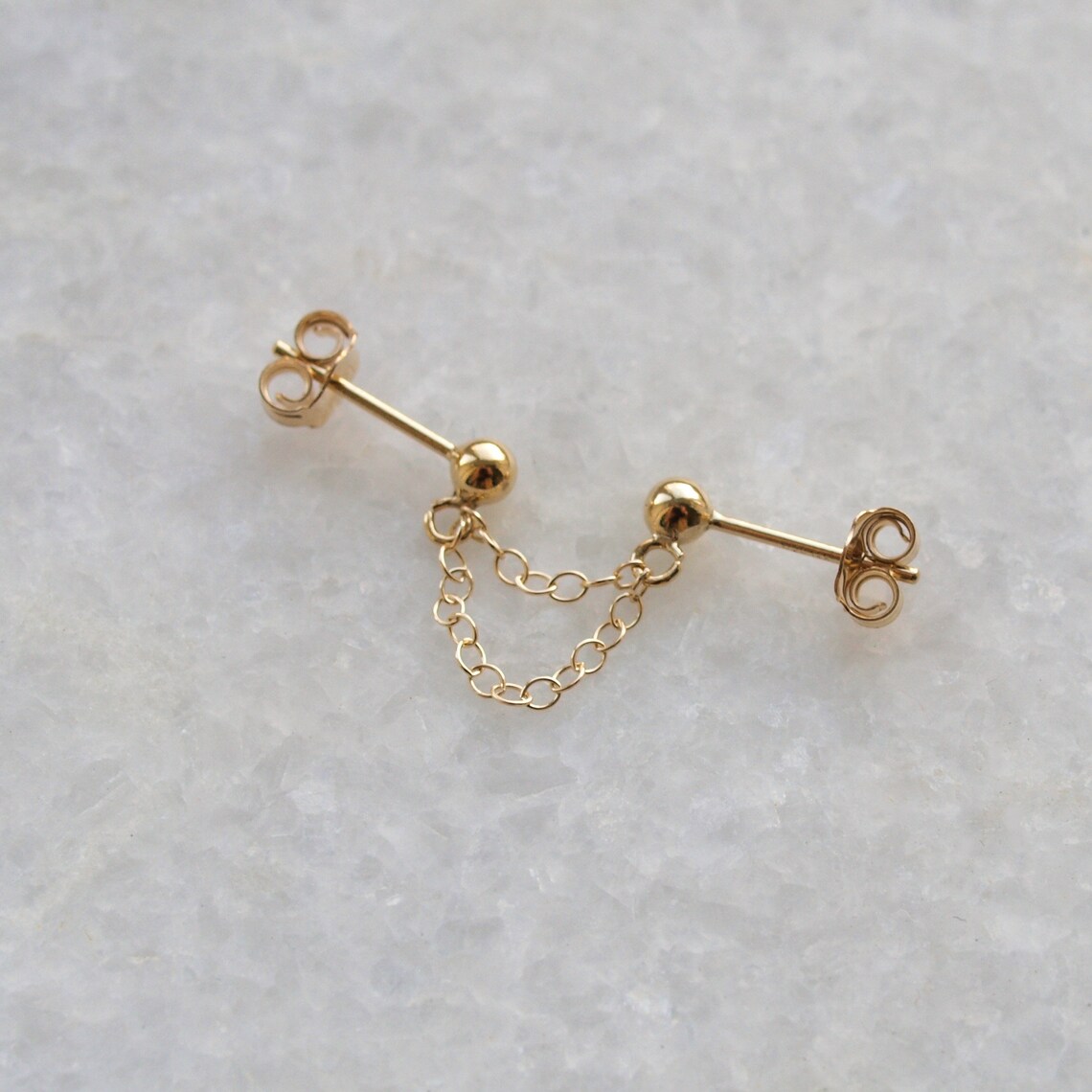 Gold Filled Double Piercing Earring - Gold Double Stud Earring ...